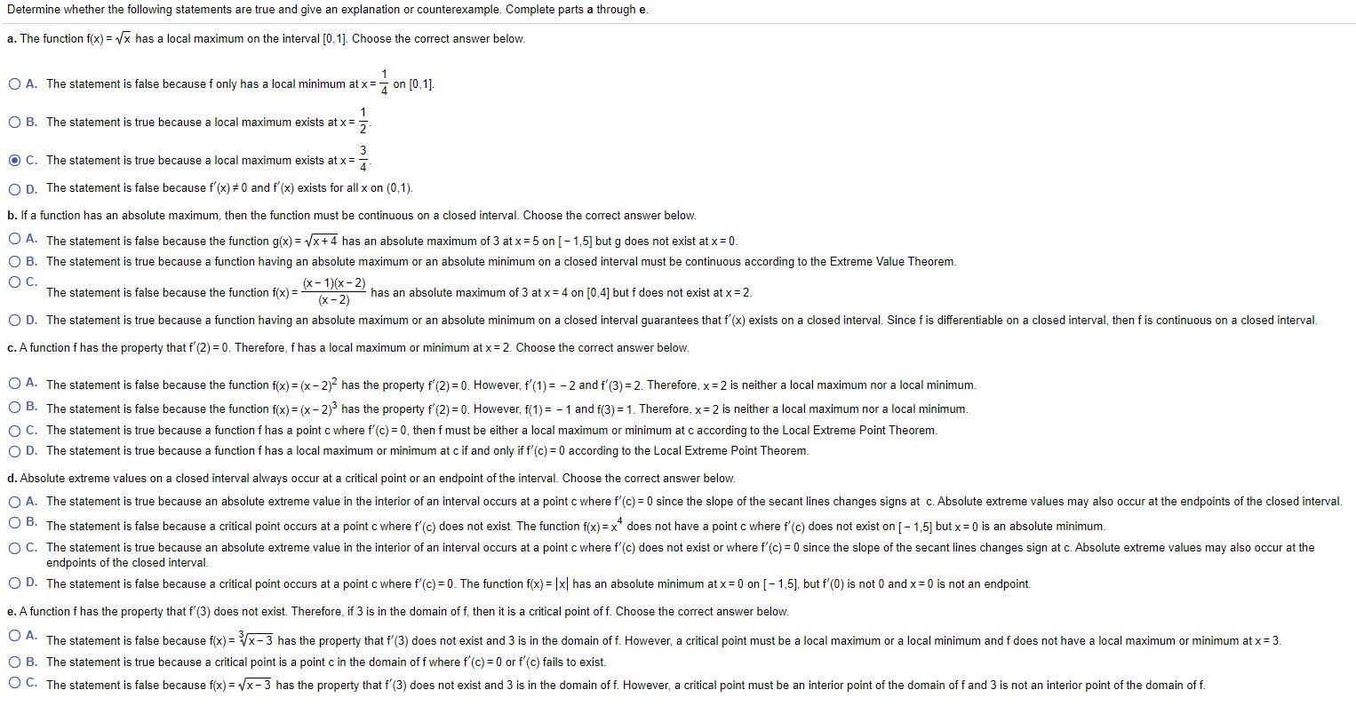 Solved Determine whether the following statements are true | Chegg.com