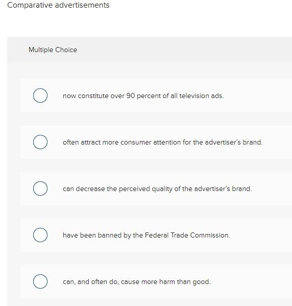 Solved Comparative advertisements Multiple Choice now | Chegg.com