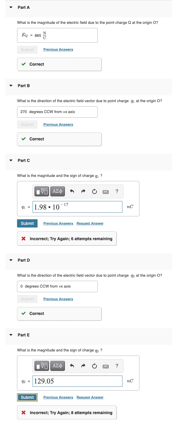 Solved A point charge Q=−500nC and two unknown point | Chegg.com