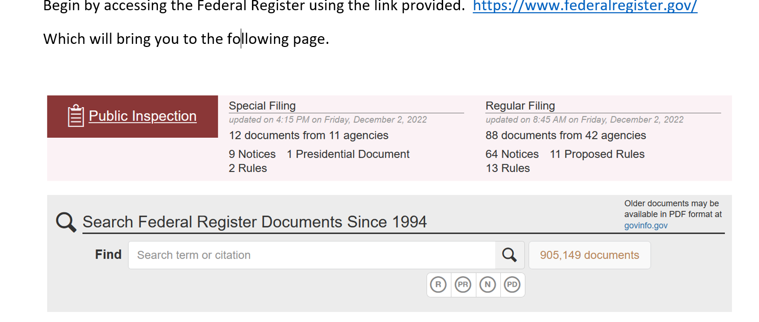 Federal Register-Rulemaking Assignment Begin by | Chegg.com