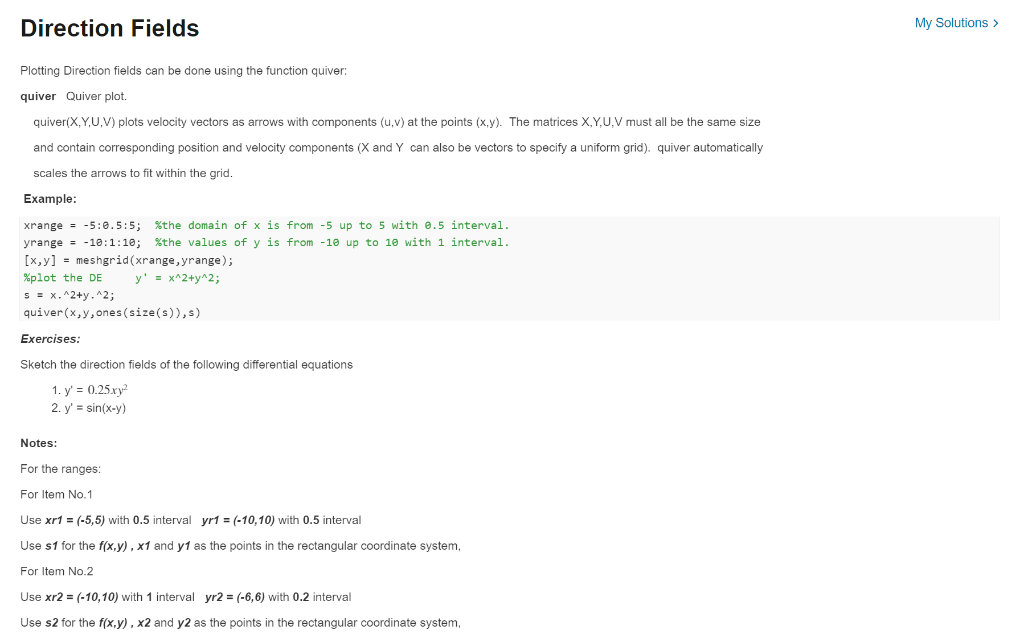 Solved Direction Fields Plotting Direction fields can be | Chegg.com