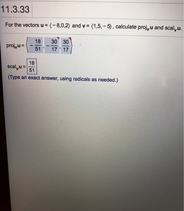 Solved 11.3.33 For the vectors u802) and v (1.5,-5), | Chegg.com