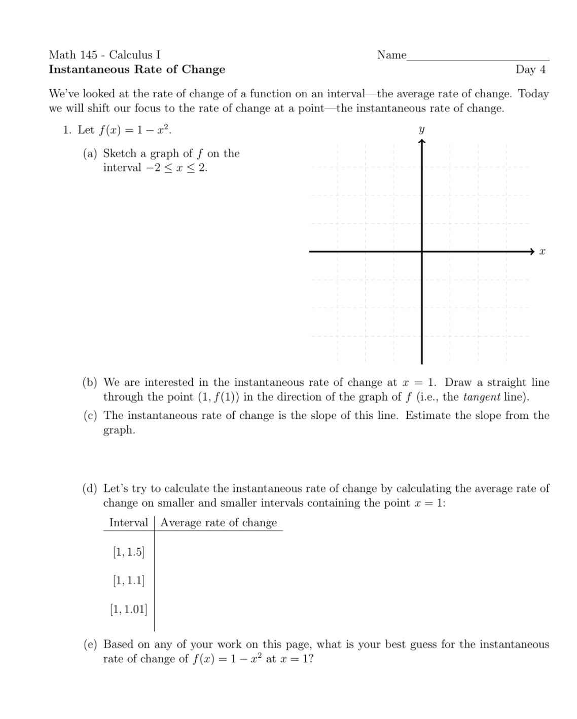 Solved Math 145 - Calculus I Name Instantaneous Rate of | Chegg.com