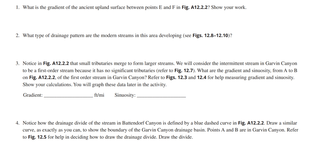 Solved 5. What are the gradient and sinuosity of the stream | Chegg.com