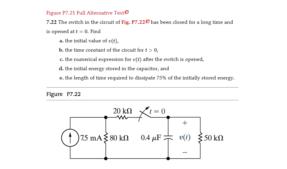 Solved Figure P7.21 ﻿Full Alternative Text!7.22 ﻿The switch | Chegg.com