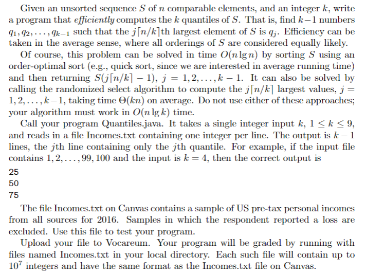 Solved Given an unsorted sequence S of n comparable | Chegg.com