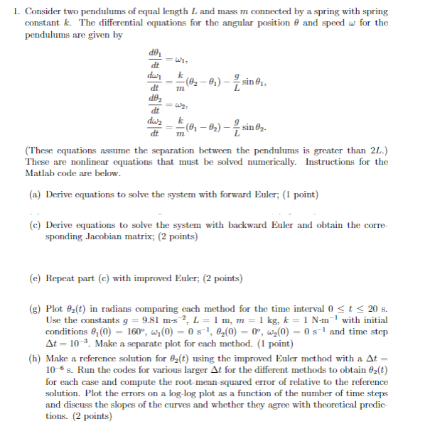 = -الا = m 1. Consider two pendulums of equal length | Chegg.com