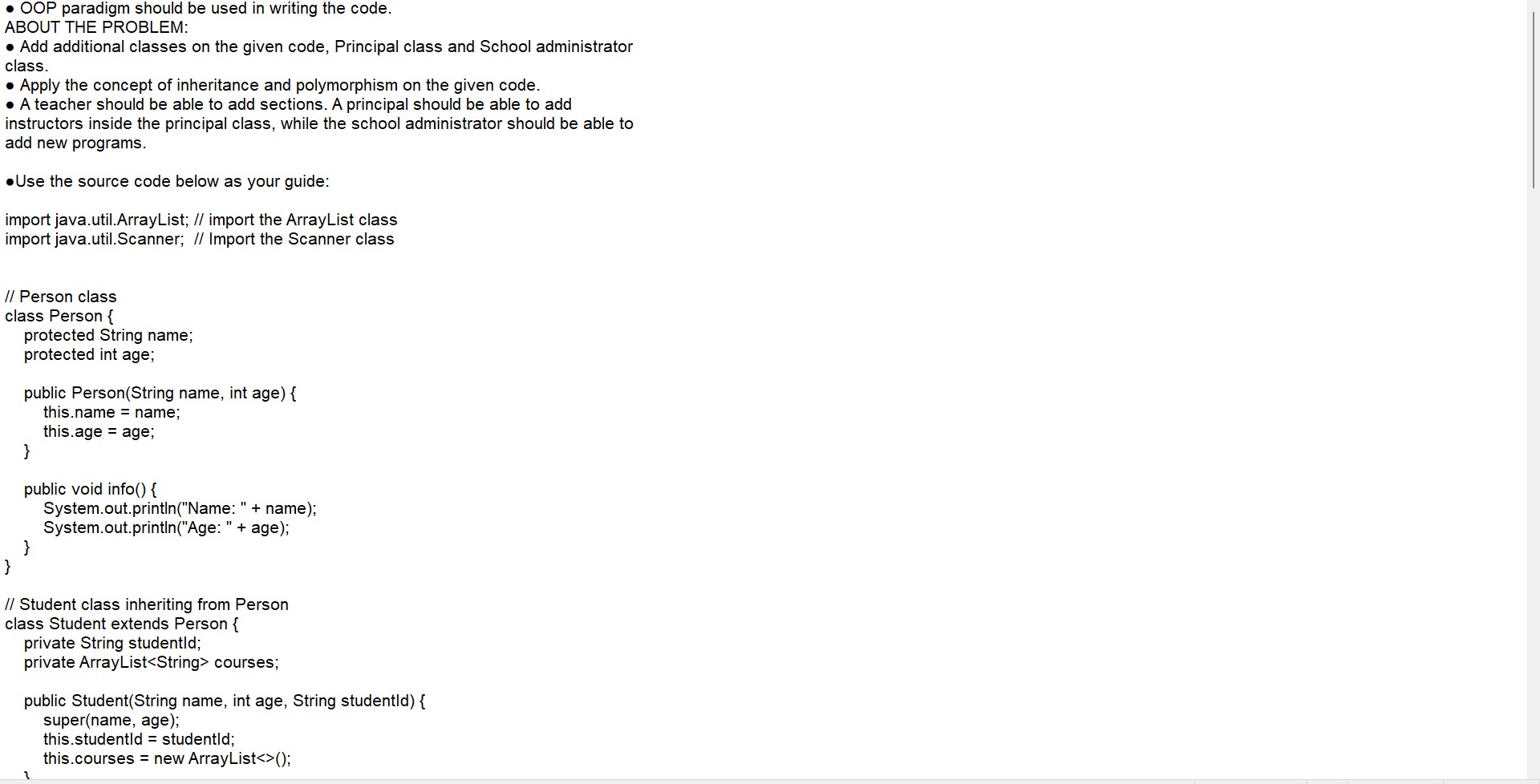 Solved - OOP paradigm should be used in writing the code. | Chegg.com