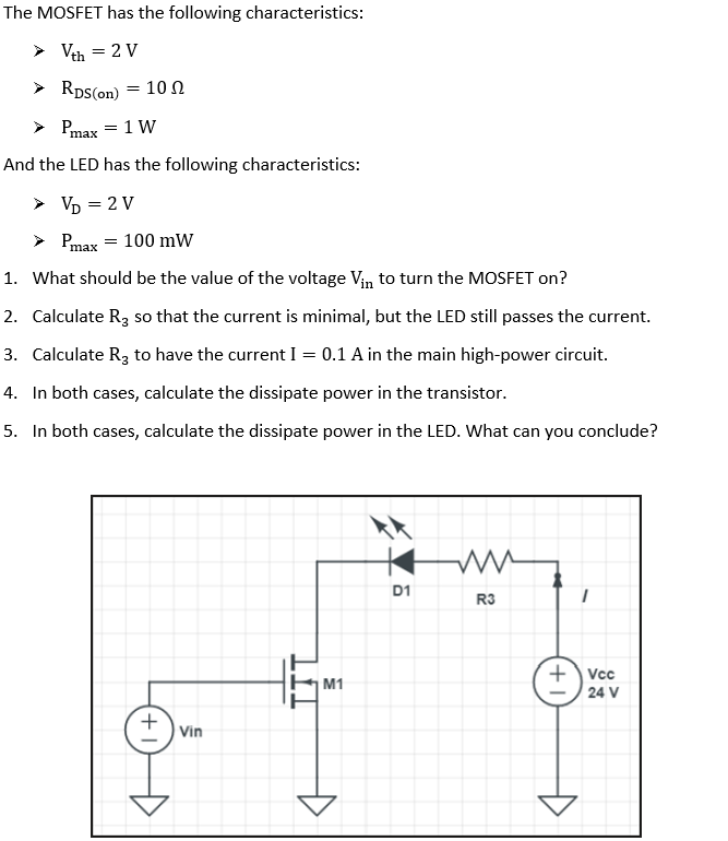 Solved The MOSFET has the following characteristics: Vth = 2 | Chegg.com
