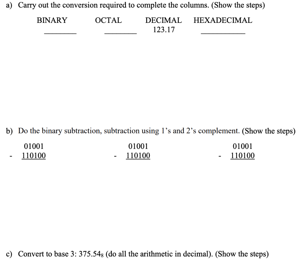 Solved 1.) Number Systems and Conversion will 👍 if steps | Chegg.com