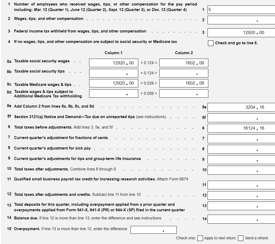 Solved Complete Form 941 For The 2nd Quarter Of 2019 For Chegg