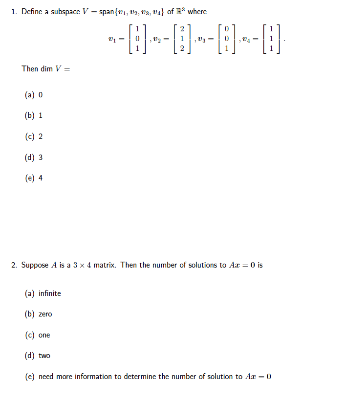 Solved 1. Define a subspace V = span{V1, V2, V3, v4} of R3 | Chegg.com