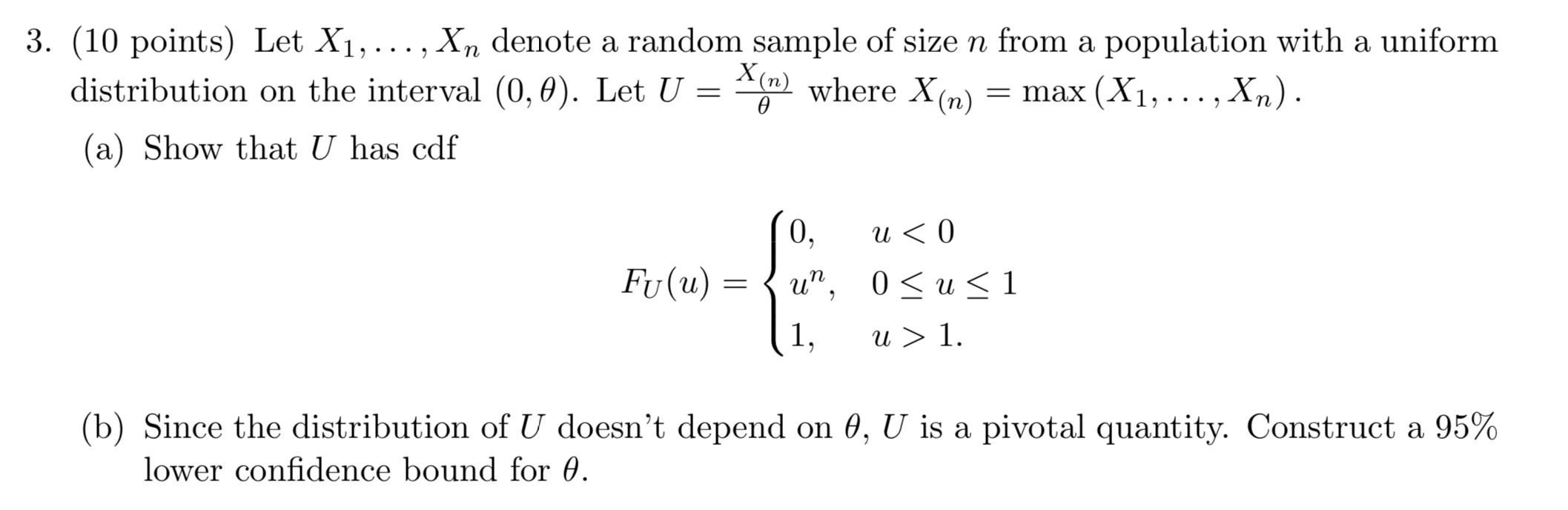 Solved 3. (10 points) Let X1, ... , Xn denote a random | Chegg.com