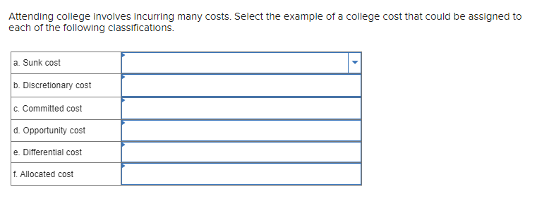 Solved Selection options:Cost of attending one college | Chegg.com