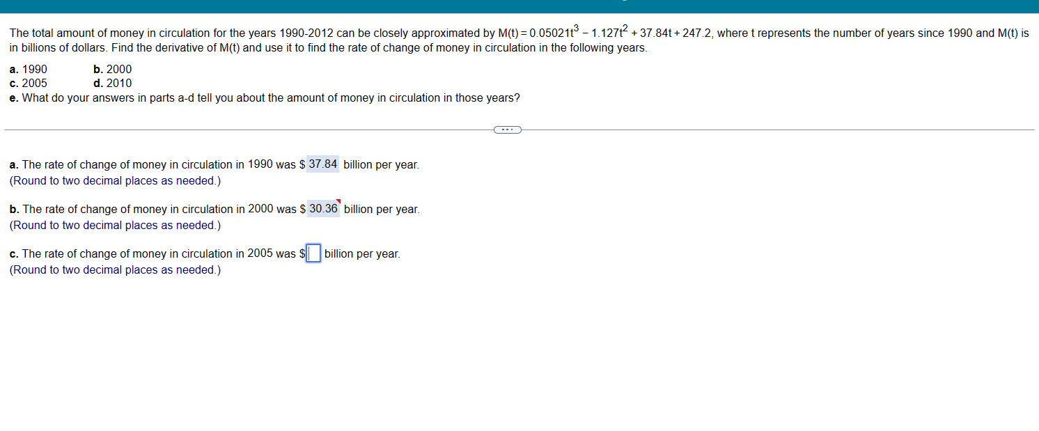 Solved in billions of dollars. Find the derivative of M(t) | Chegg.com