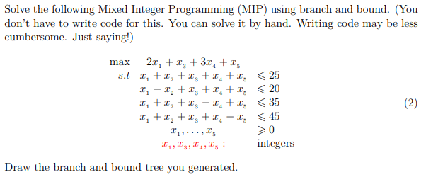 Solve The Following Mixed Integer Programming Mip 