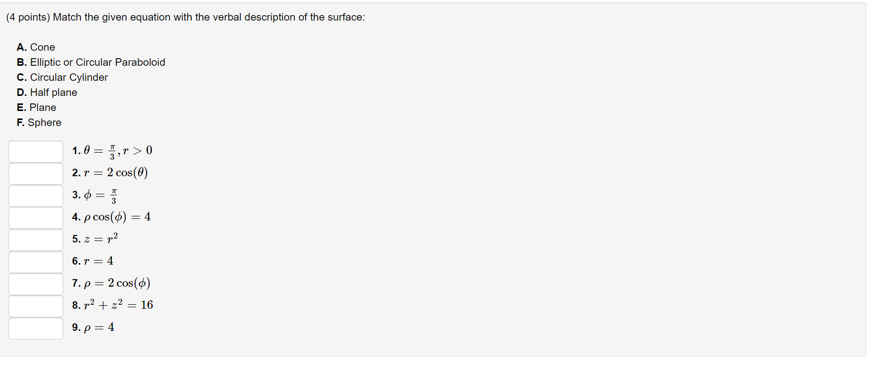 Solved (4 points) Match the given equation with the verbal | Chegg.com