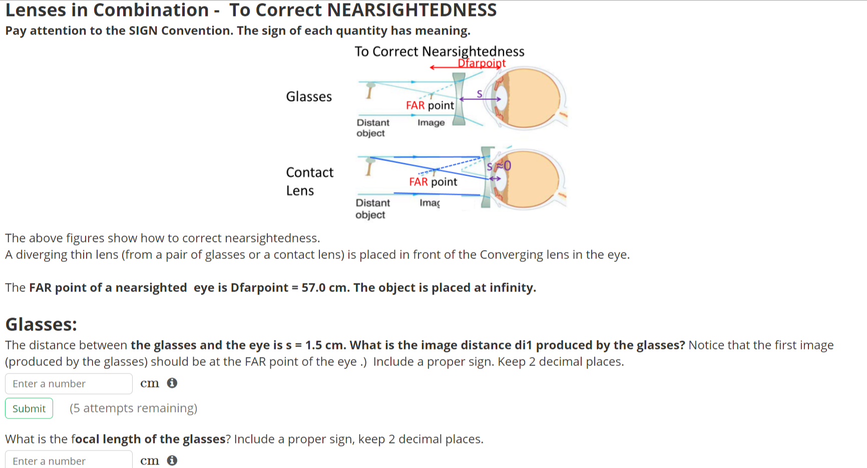 Solved Lenses in Combination - To Correct NEARSIGHTEDNESS | Chegg.com