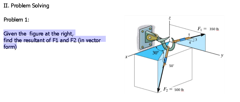 Solved II. Problem Solving Problem 1: F Il 350 lb Given the | Chegg.com
