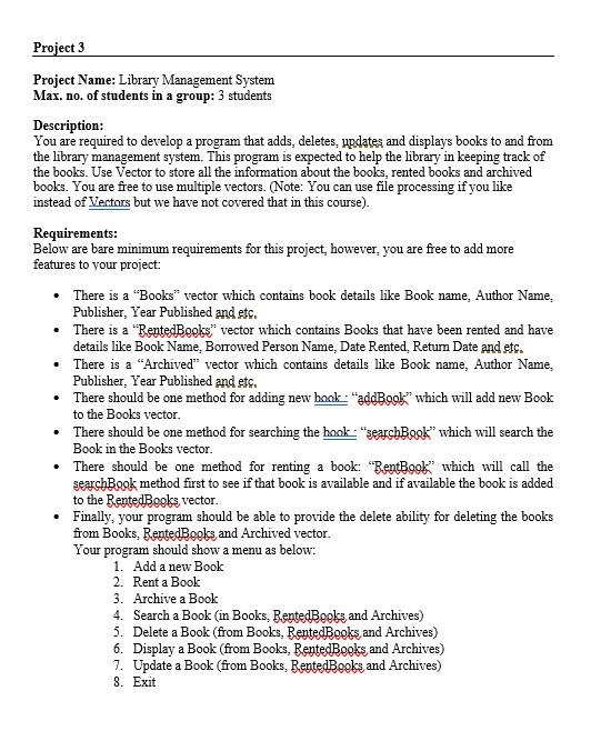Solved Project 3 Project Name: Library Management System | Chegg.com