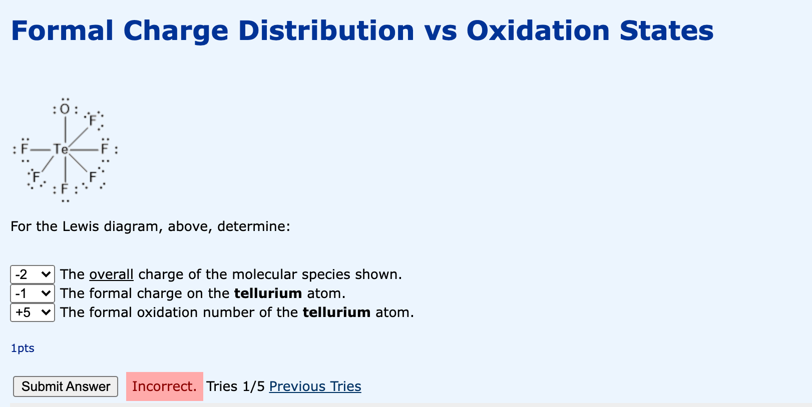 Solved Formal Charge Distribution vs Oxidation States :: :0: | Chegg.com