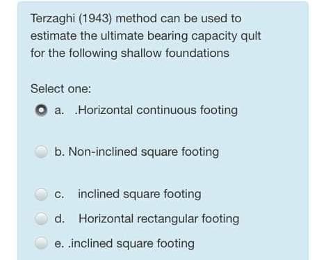 Solved Terzaghi (1943) method can be used to estimate the | Chegg.com