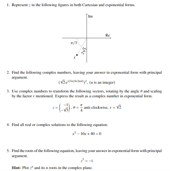 Solved 1. Represent z in the following figures in both | Chegg.com