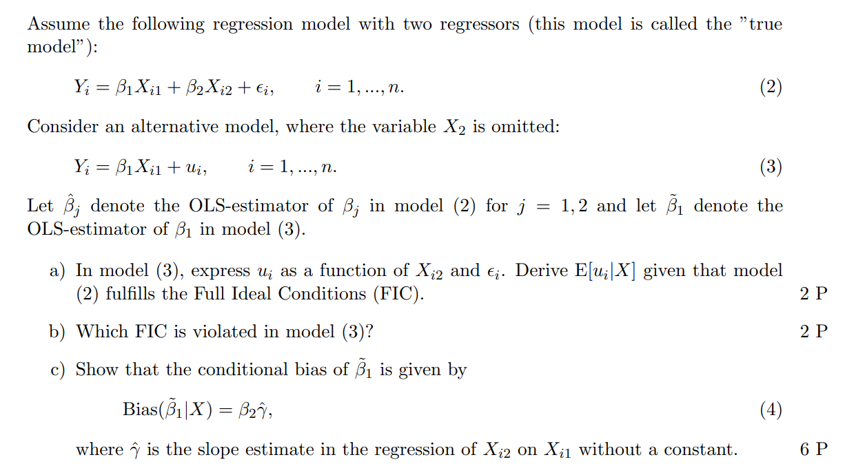 Solved Assume the following regression model with two | Chegg.com