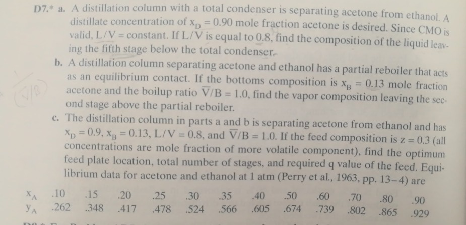 Solved A distillation column with a total condenser is | Chegg.com