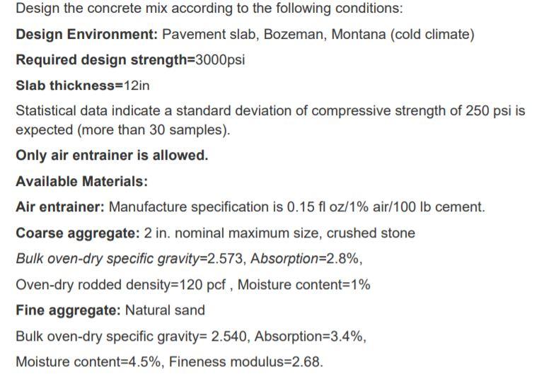 Design the concrete mix according to the following | Chegg.com