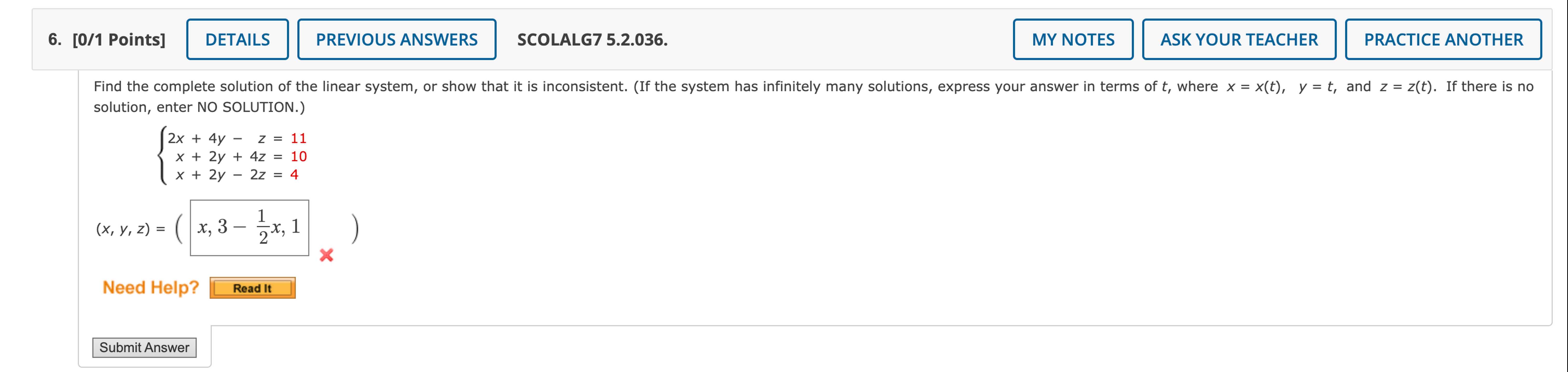 Solved [0/1 ﻿Points]SCOLALG7 5.2.036. ﻿solution, enter NO | Chegg.com