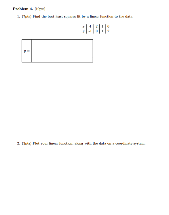 Solved 1. (7pts) Find the best least squares fit by a linear | Chegg.com