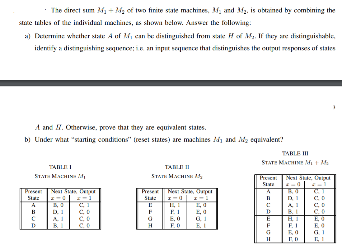 Solved · The direct sum M1 + M2 of two finite state | Chegg.com