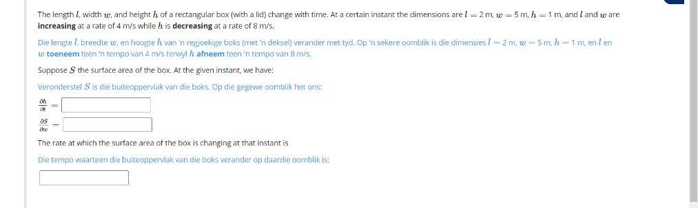 Solved The length 1 width w, and height h of a rectangular | Chegg.com