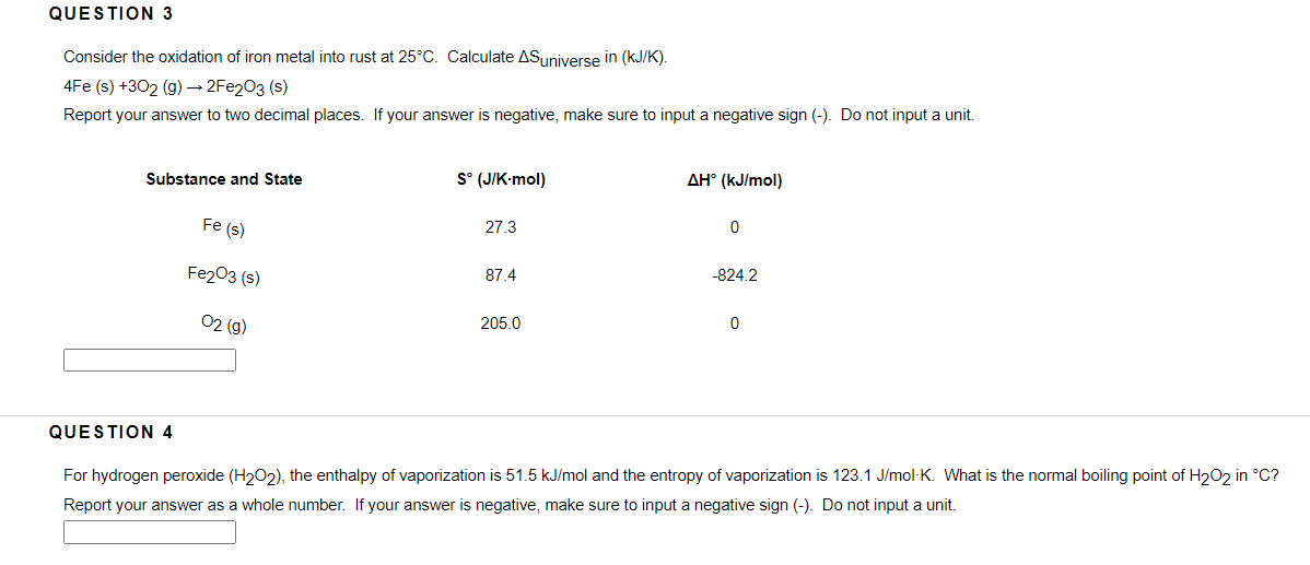 Solved QUESTION 3 Consider the oxidation of iron metal into | Chegg.com
