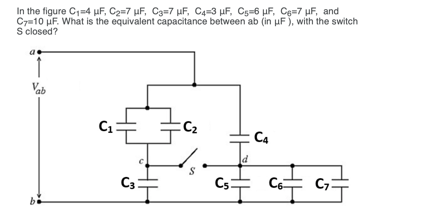 Solved In the figure C1=4 uF, C2=7 uF, C3=7 uF, C4=3 uF, | Chegg.com