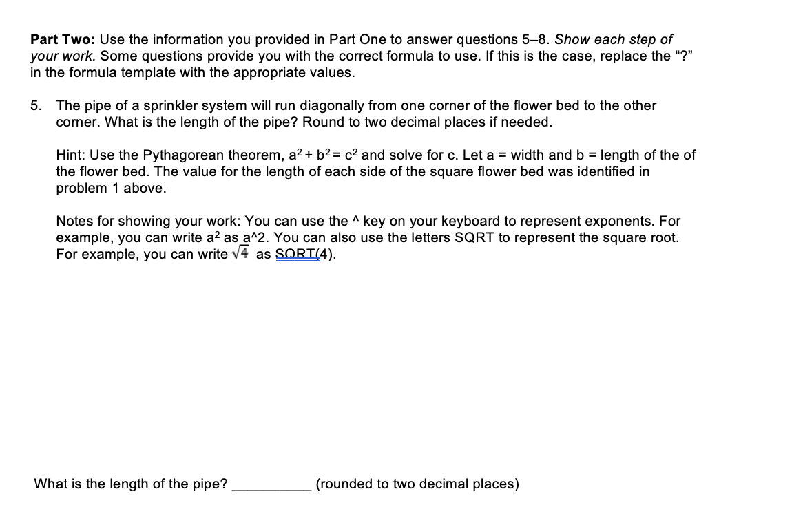 Part Two: Use the information you provided in Part | Chegg.com