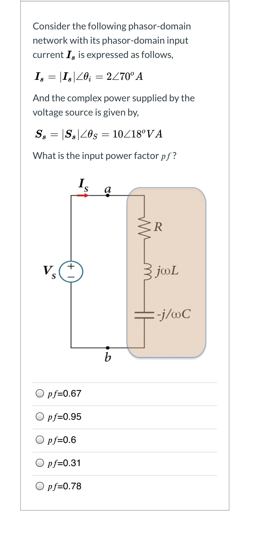 Solved Consider the following phasor-domain network with its | Chegg.com