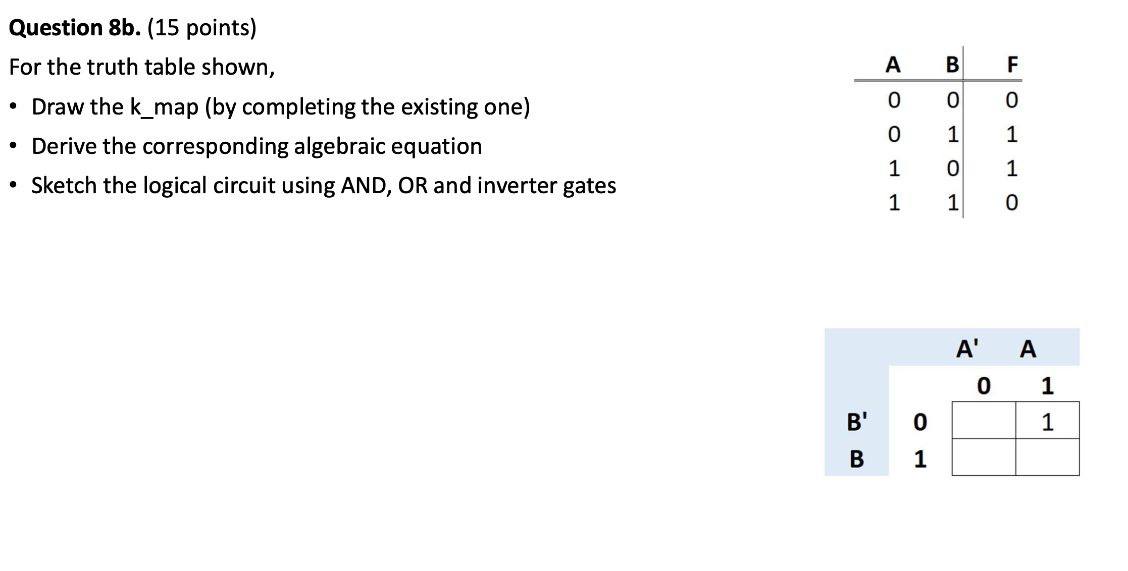 Solved Question 8b. (15 points) For the truth table shown, - | Chegg.com