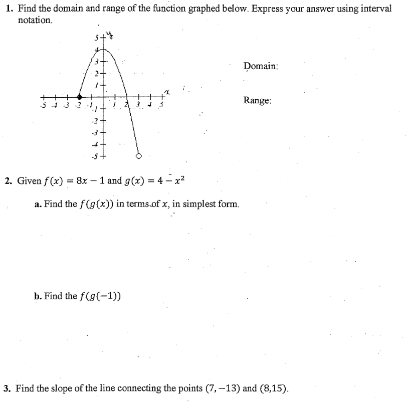 Solved 1. Find the domain and range of the function graphed | Chegg.com