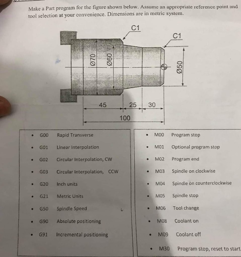Solved Make a Part program for the figure shown below. | Chegg.com