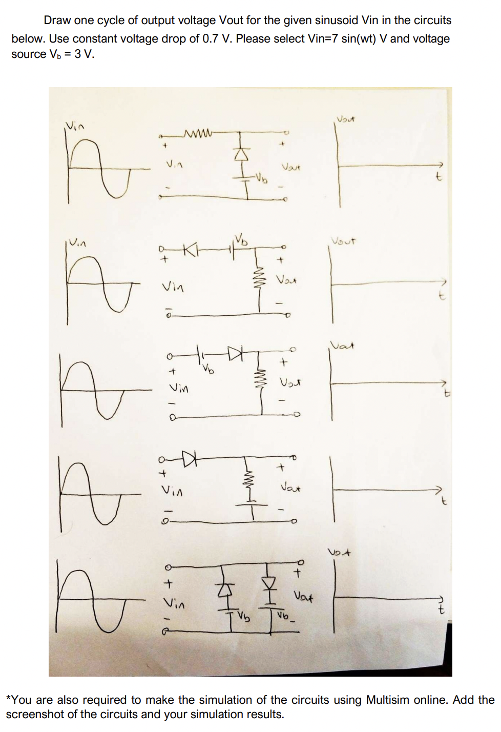 Solved Draw one cycle of output voltage Vout for the given | Chegg.com
