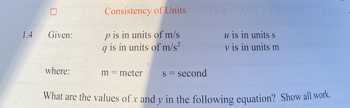 Solved Consistency of Units 1.4 Given: p is in units of m/s | Chegg.com