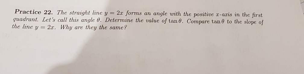 Solved Practice 22. The straight line y = 2. forms an angle | Chegg.com