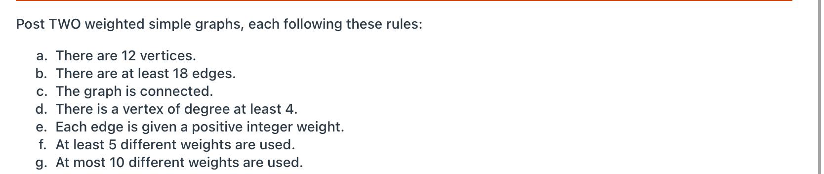 Solved Post TWO weighted simple graphs, each following these | Chegg.com