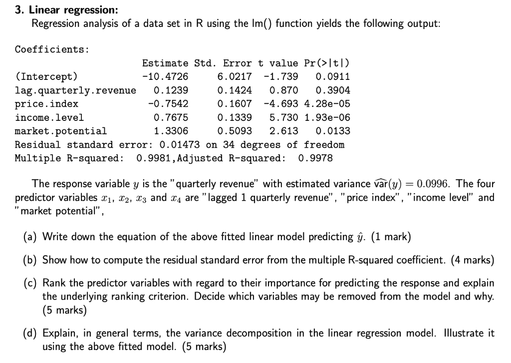 3. Linear regression: Regression analysis of a data | Chegg.com