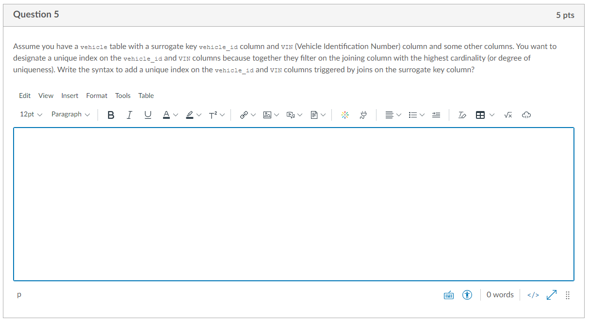 Solved Question 3 5 pts Assume you have a vehicle table with | Chegg.com