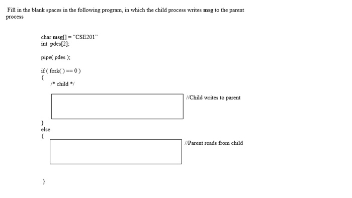 Fill Blank Spaces Following Program Child Process Writes Msg Parent ...