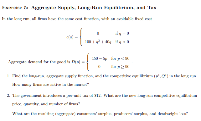 Solved Exercise 5: Aggregate Supply, Long-Run Equilibrium, | Chegg.com