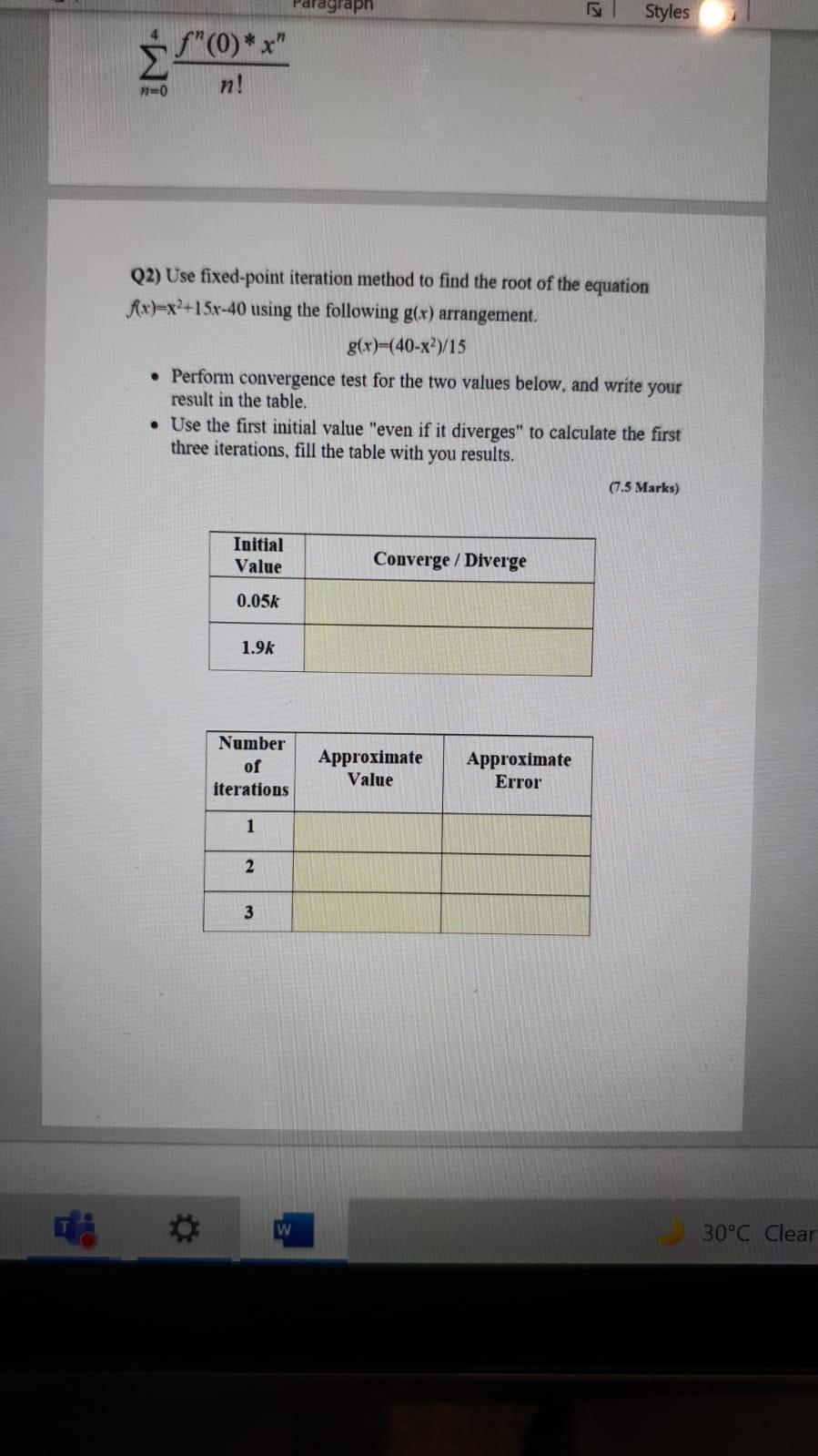 Solved Styles f"(0)**" n! 10 Q2) Use fixed-point iteration | Chegg.com